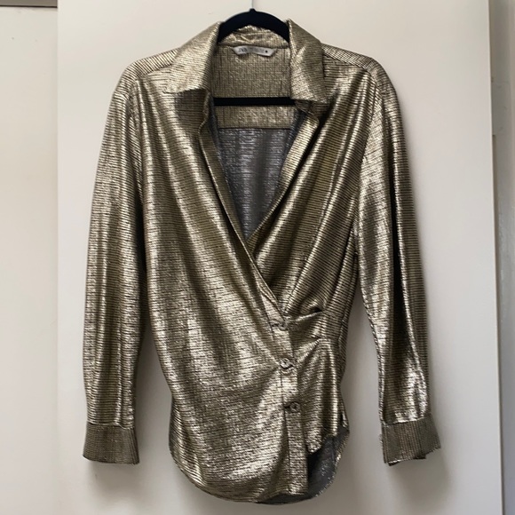 Zara | Tops | Zara Gold Lame Wrap Top | Poshmark